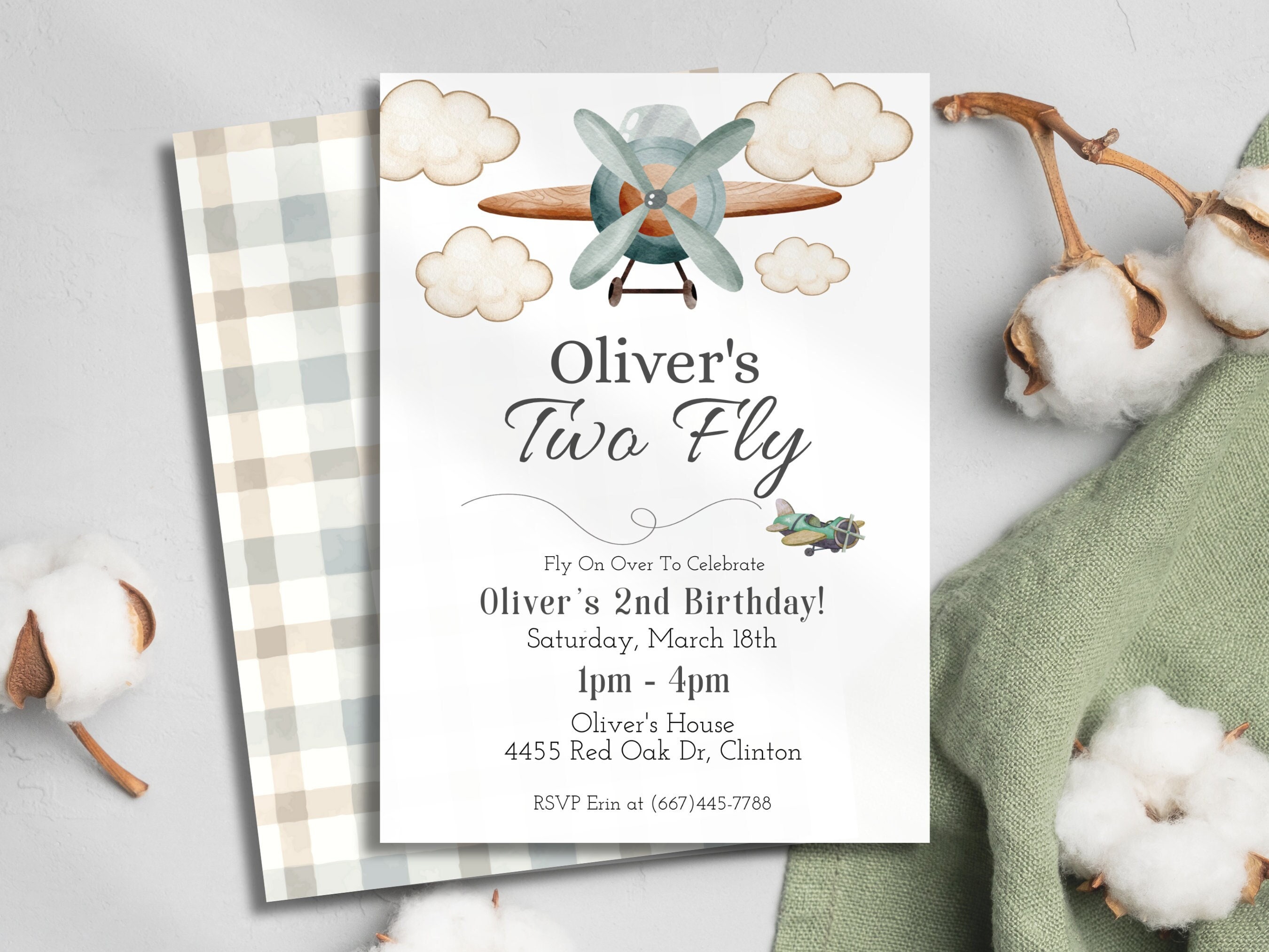 Two Fly Birthday Invitation, Second Birthday Airplane Birthday ...