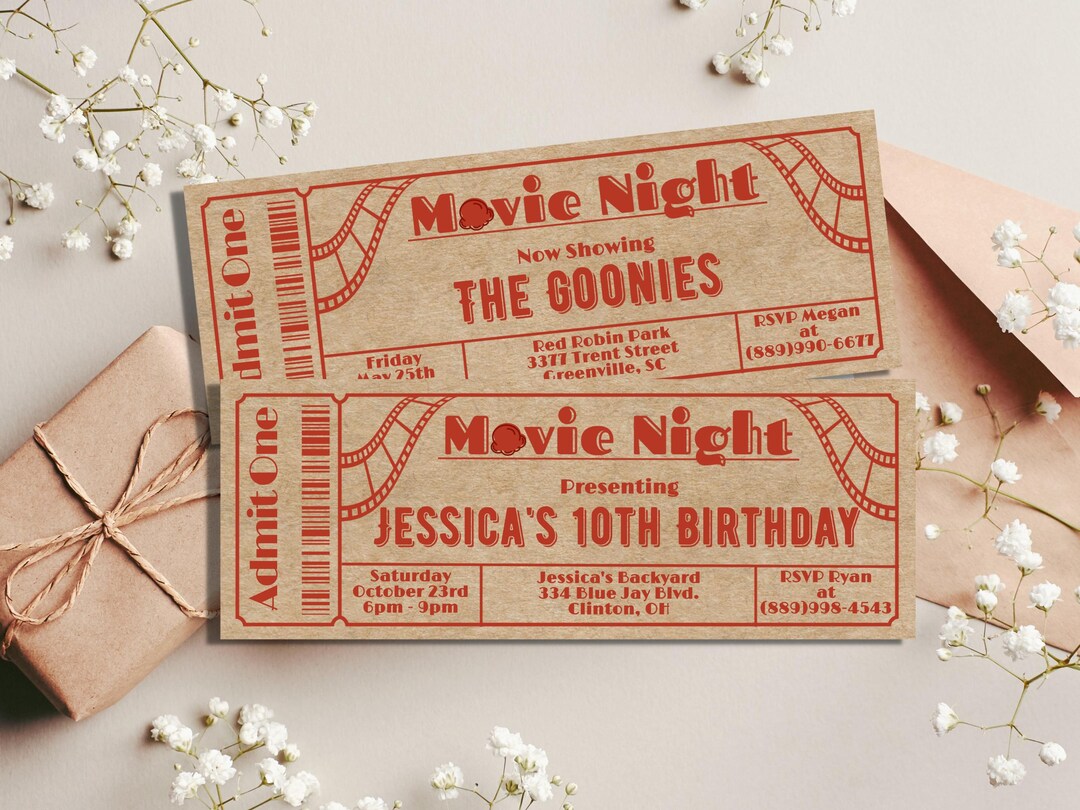 Editable Movie Night Ticket Invitation, Movie Birthday Invitation ...