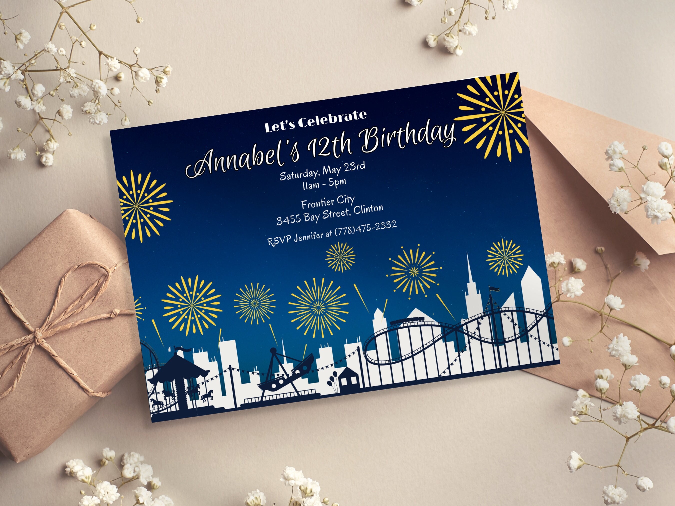Editable Theme Park Birthday Invitation, Printable Carnival Invitation ...