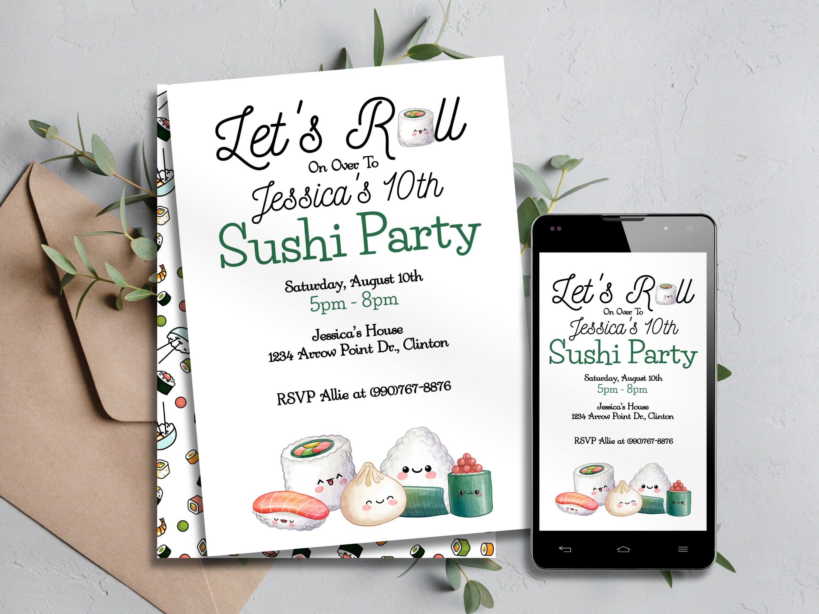 Kawaii Sushi Birthday Party Invitation Sushi Party - Etsy