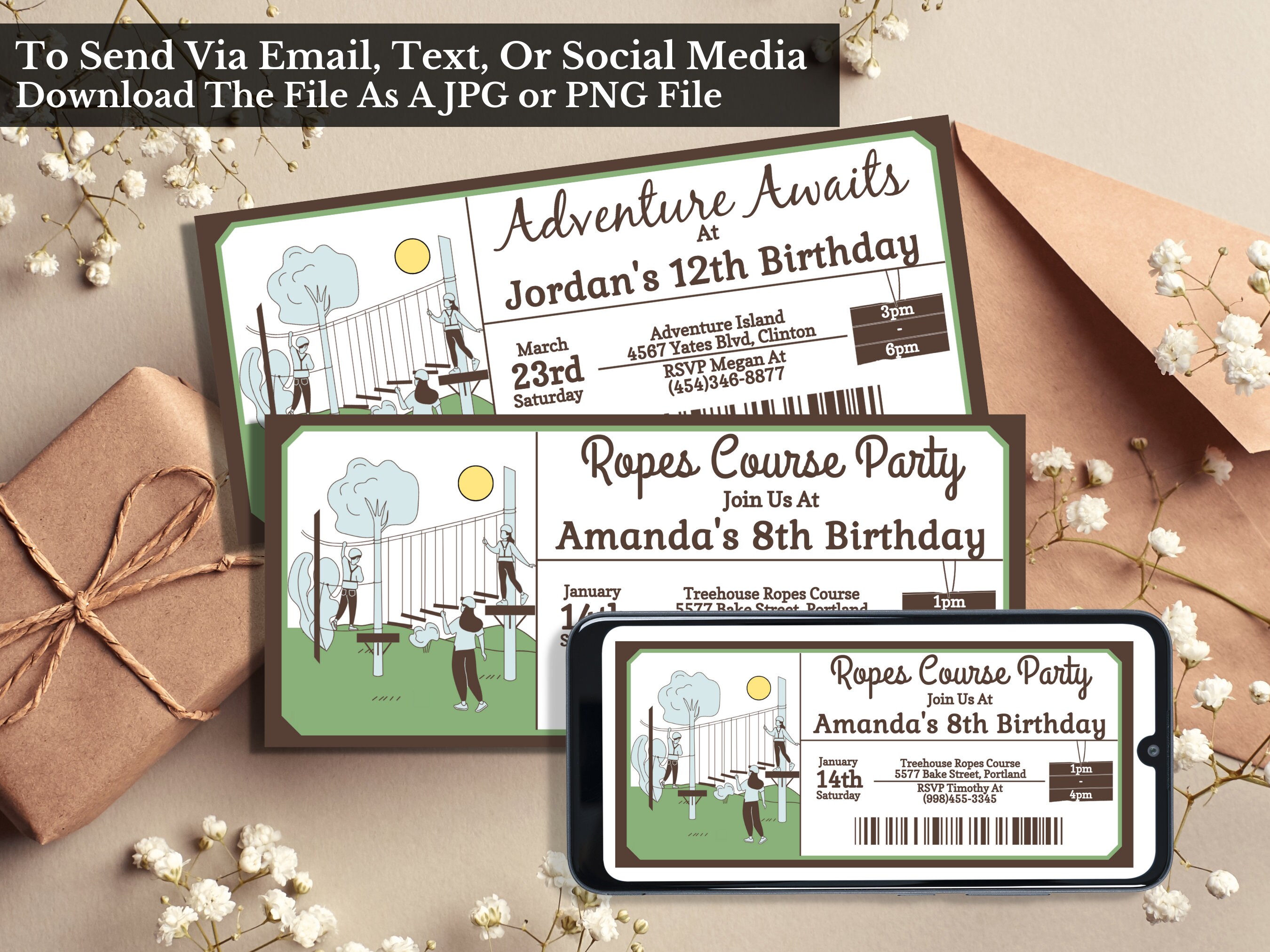 Ropes Course Birthday Invitaion, Zip Line Invitation, Ropes Course ...