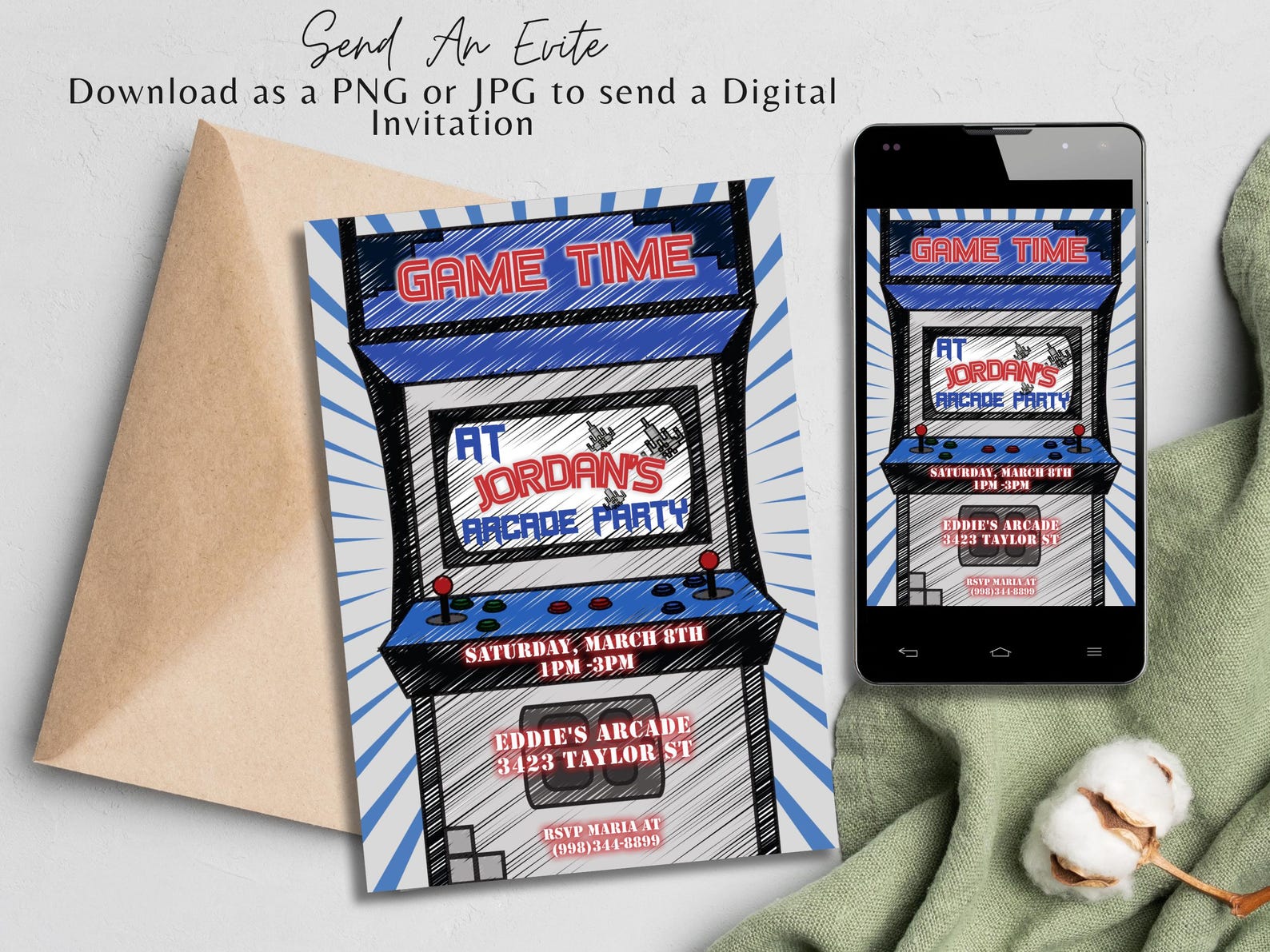 Editable Retro Arcade Birthday Party Invitation, Printable Video Game ...