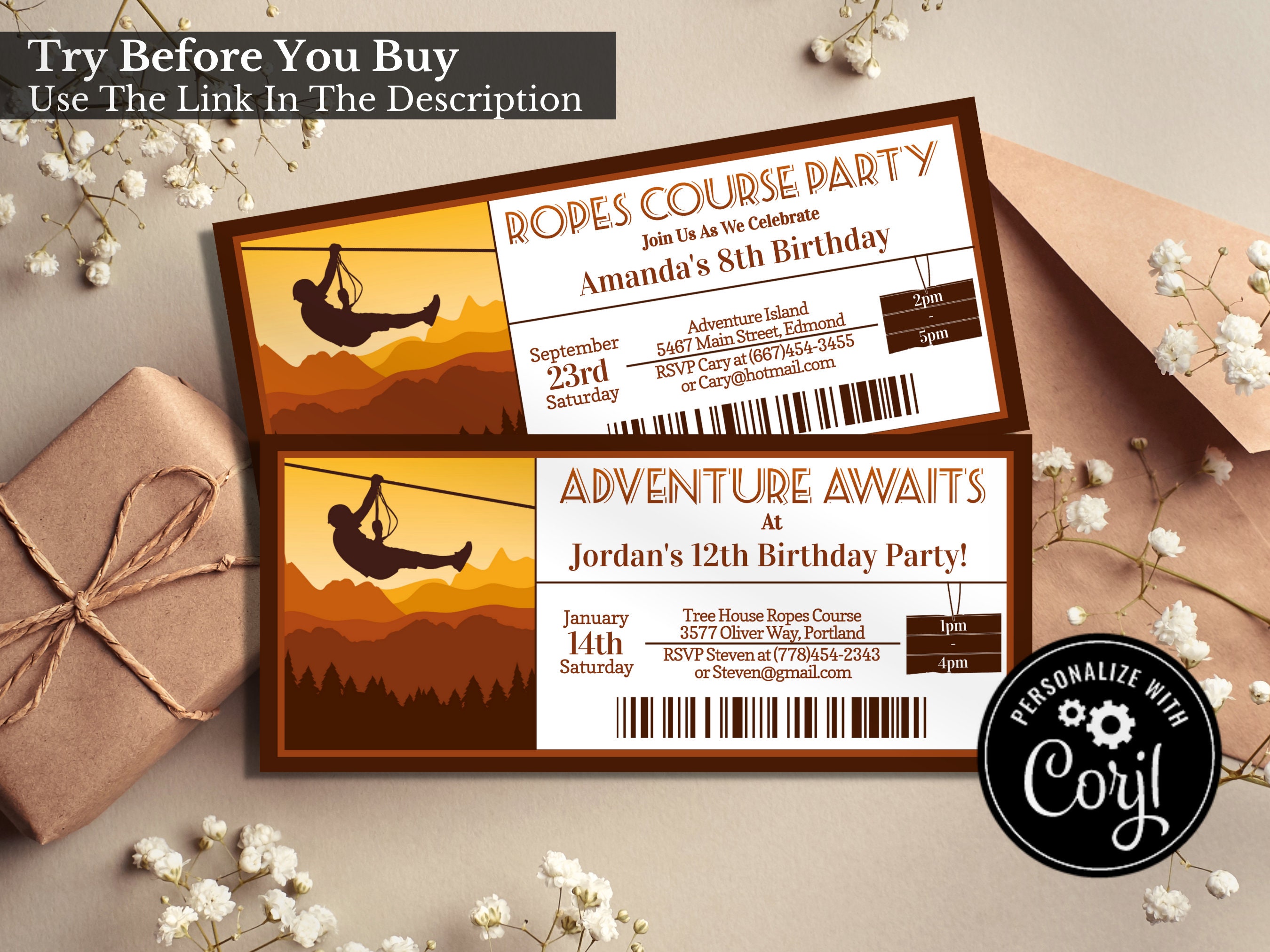Zipline Birthday Invitation, Zip Line Party, Ropes Course Invitation ...