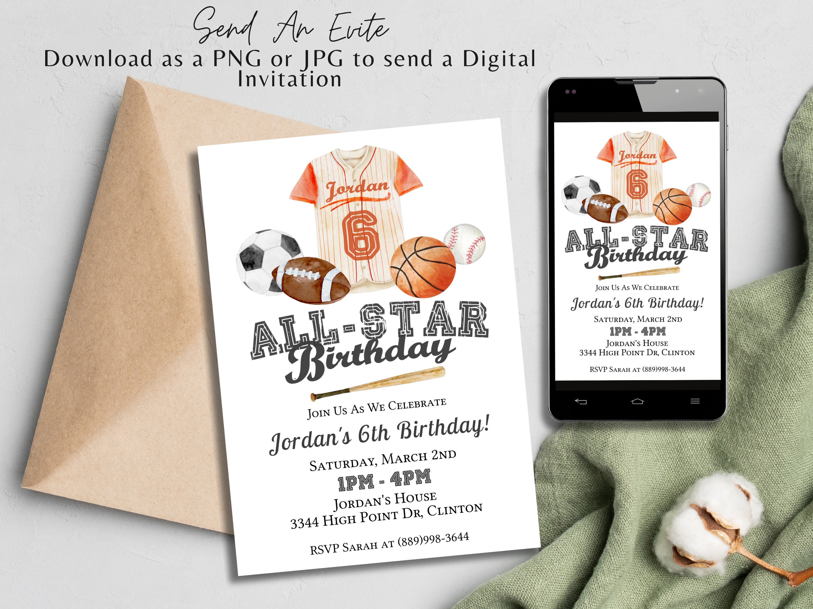 All Star Birthday Party Invitation, Sports Birthday Invitation Template ...