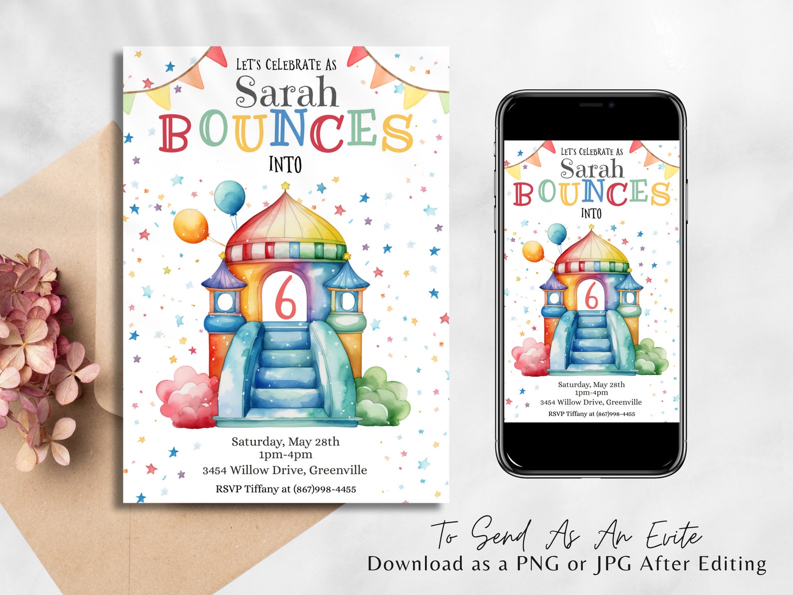 Bounce House Party Invitation, Bounce House Birthday Invitation, Jump ...