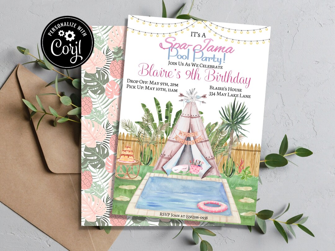 Spajama Pool Party Invitation Spa Sleepover Invitation Boho - Etsy