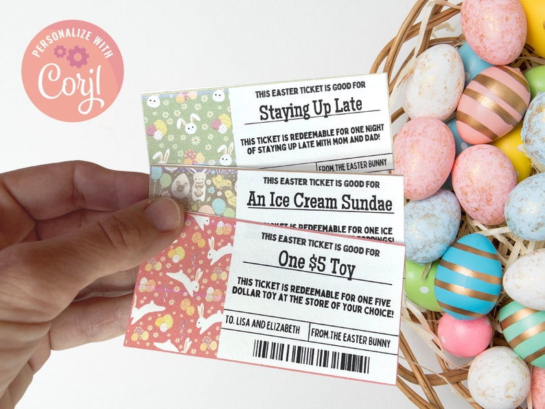 Printable Easter Coupons, Personalized Easter Tokens, Non Candy Easter ...