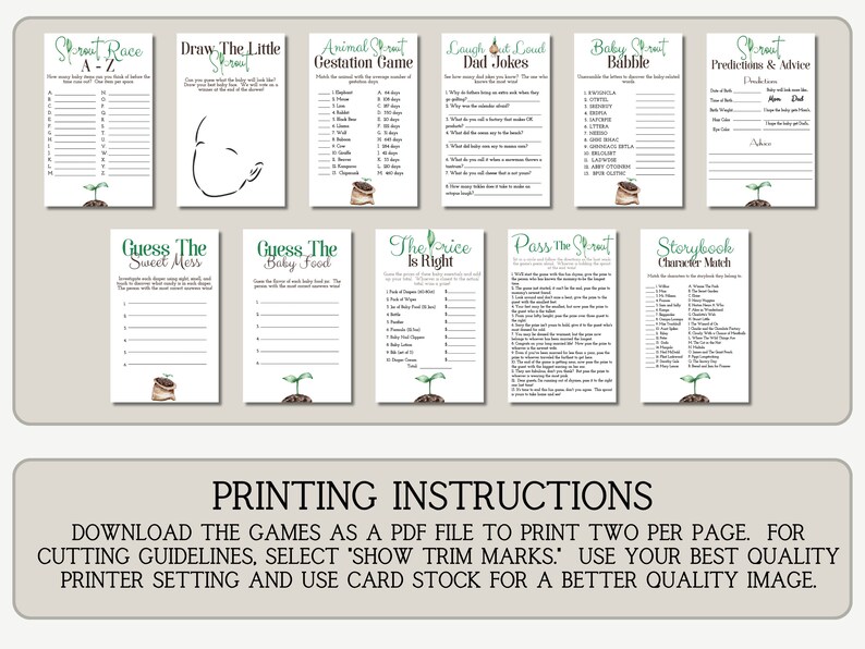 Little Sprout Baby Shower Games, Little Sprout Baby Shower Bundle ...