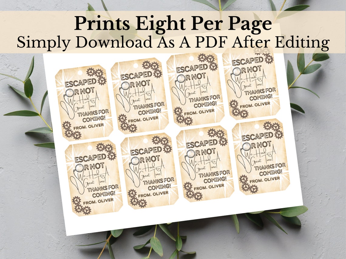 Escape Room Thank You Tag, Escape Room Party Favor, Escape Room Thank ...