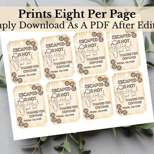 Escape Room Thank You Tag, Escape Room Party Favor, Escape Room Thank ...