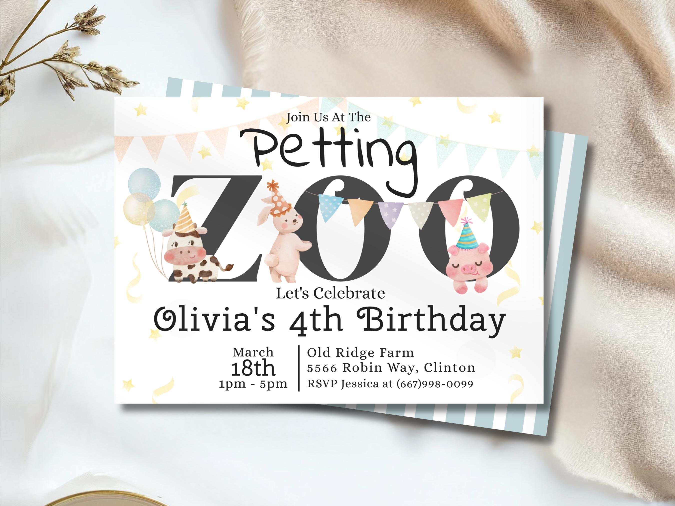Petting Zoo Birthday Party Invitation, Petting Zoo Invitation, Party ...
