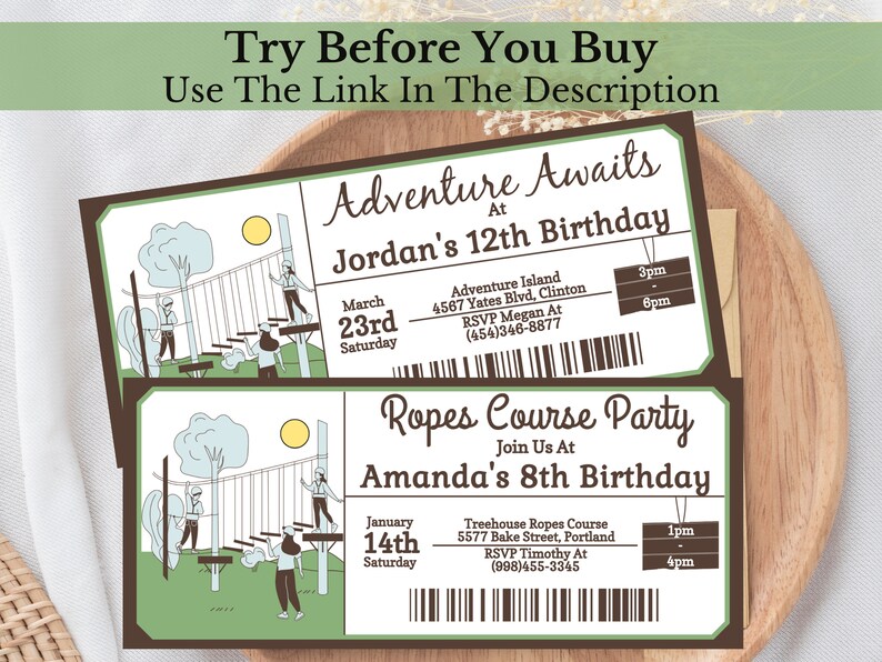 Ropes Course Birthday Invitaion Zip Line Invitation Ropes - Etsy