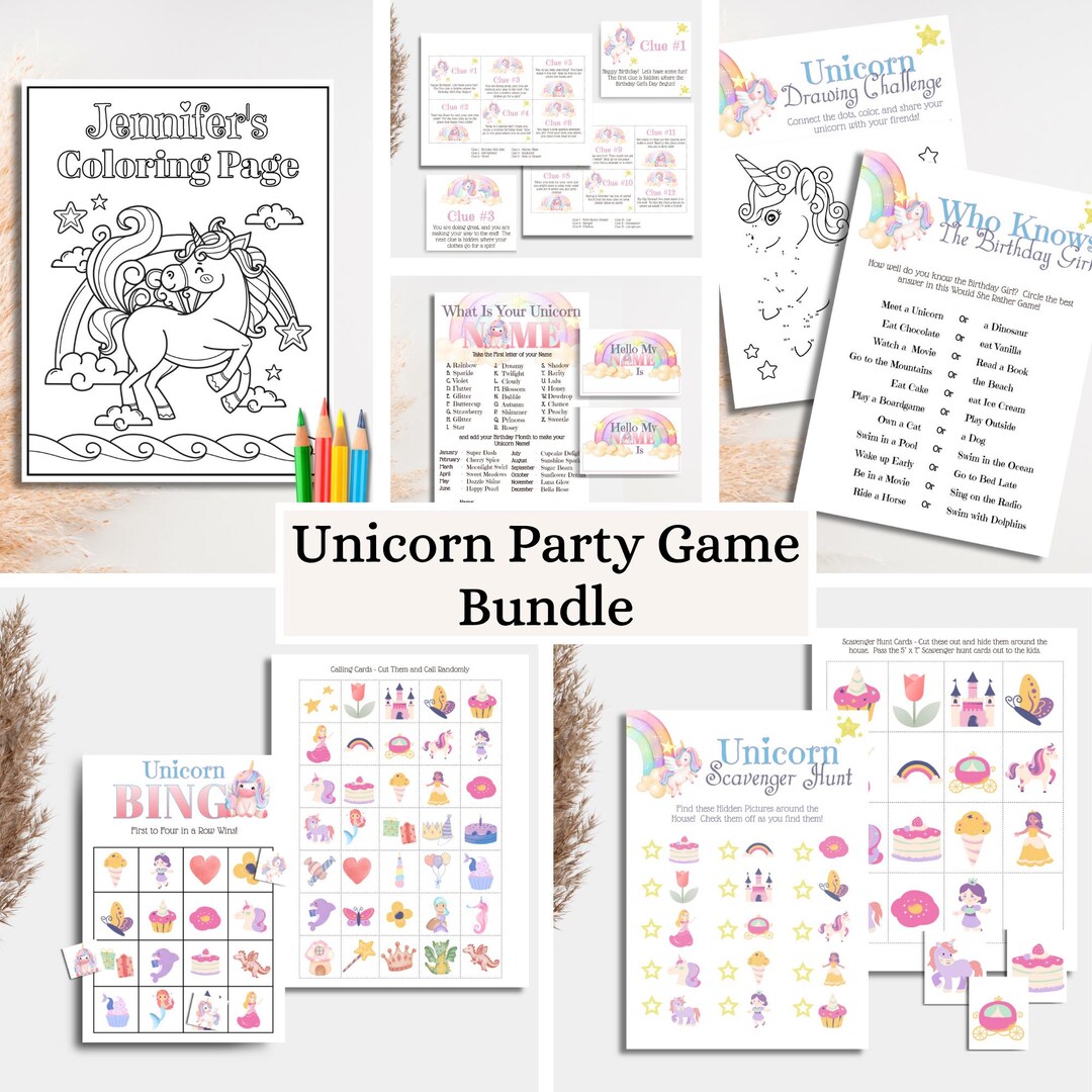 Unicorn Party Games, Unicorn Birthday Party Bundle, Unicorn Bingo ...