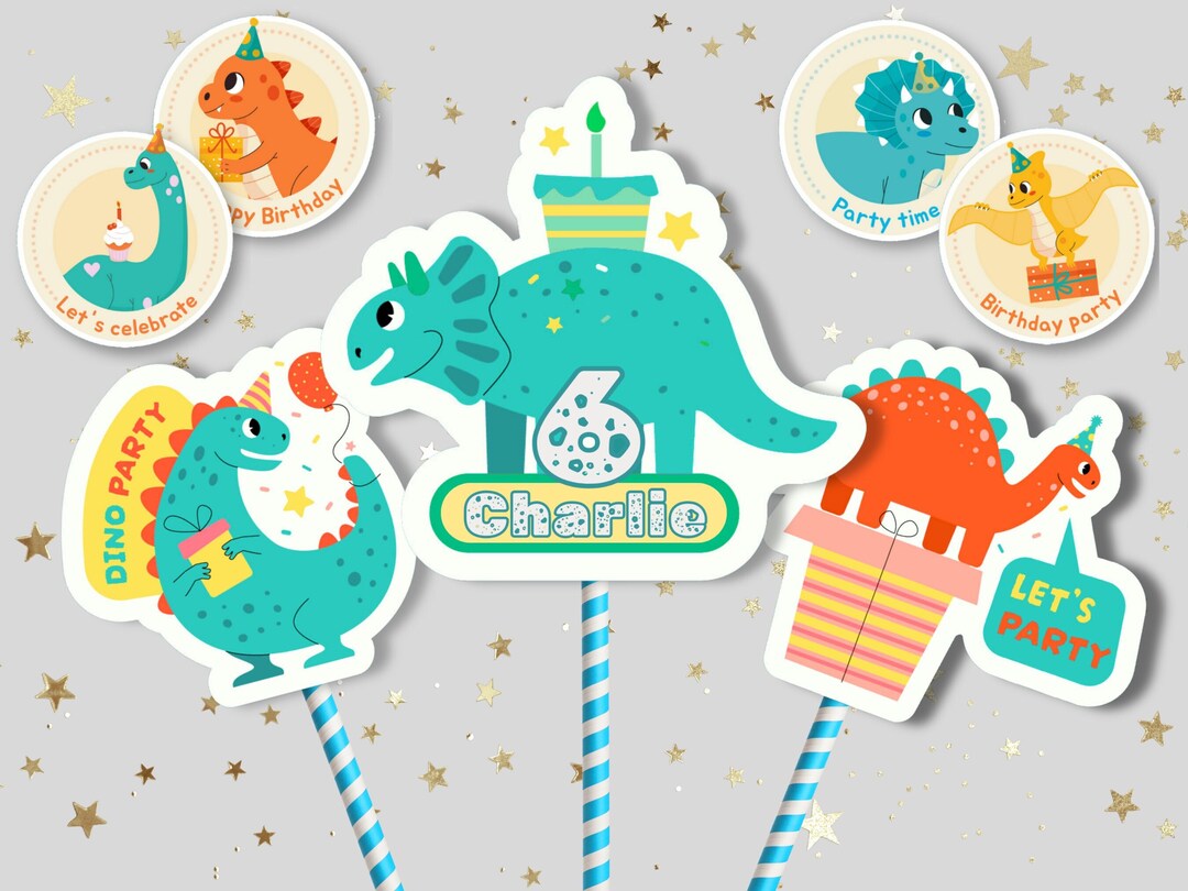 Printable Dinosaur Cake Topper, Editable Dinosaur Party Decorations ...
