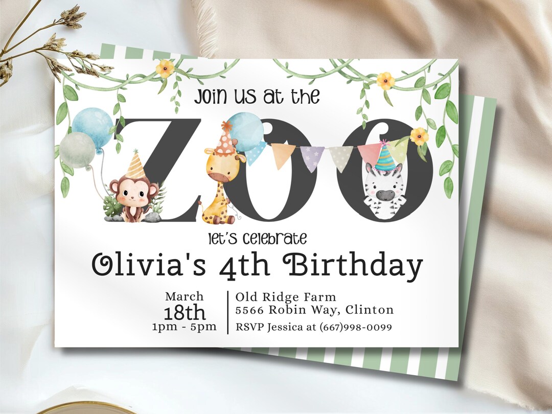 Zoo Birthday Invitation, Zoo Party Invitation, Jungle Animal Birthday ...