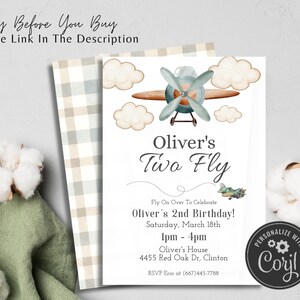 Two Fly Birthday Invitation, Second Birthday Airplane Birthday ...