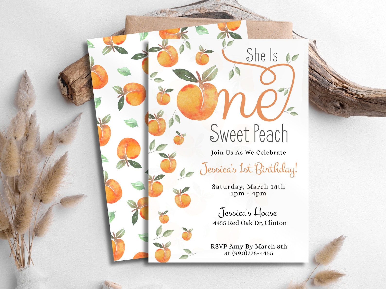 One Sweet Peach Birthday Invitation, Peach First Birthday Party Invite ...