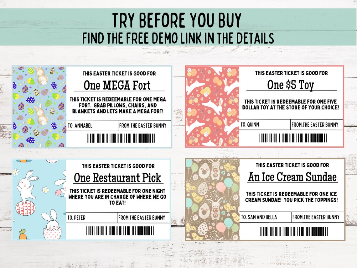 Printable Easter Coupons, Personalized Easter Tokens, Non Candy Easter ...