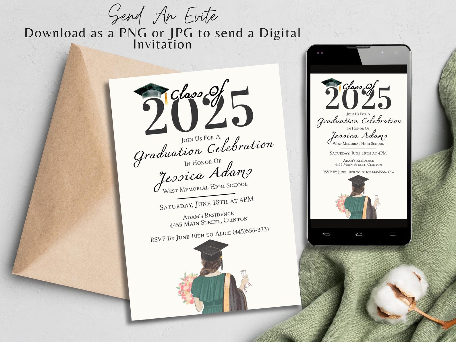Simple Girl Graduation Invitation, Graduation Invitation 2025 Template ...