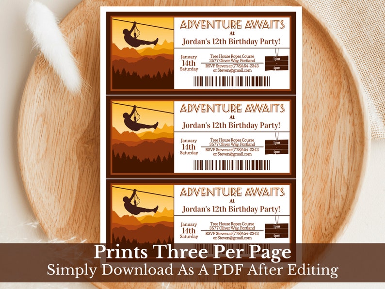 Zipline Birthday Invitation Zip Line Party Ropes Course - Etsy