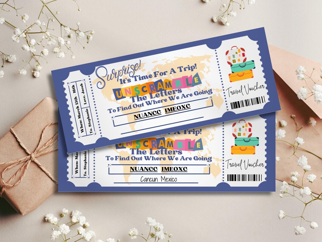 Editable Travel Voucher Template, Printable Surprise Trip Ticket ...