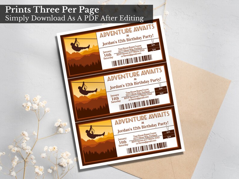 Zipline Birthday Invitation, Zip Line Party, Ropes Course Invitation ...