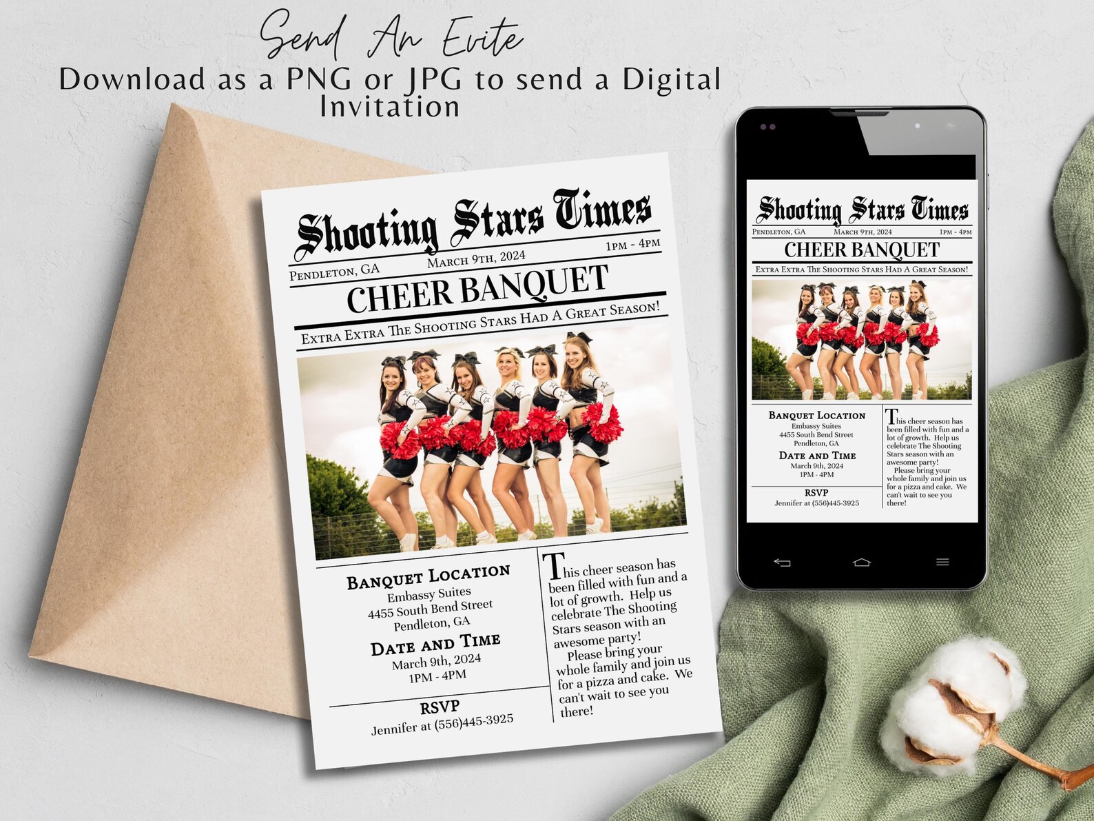 Cheer Banquet Party Invitation, End of Season Cheer Banquet Invitation ...