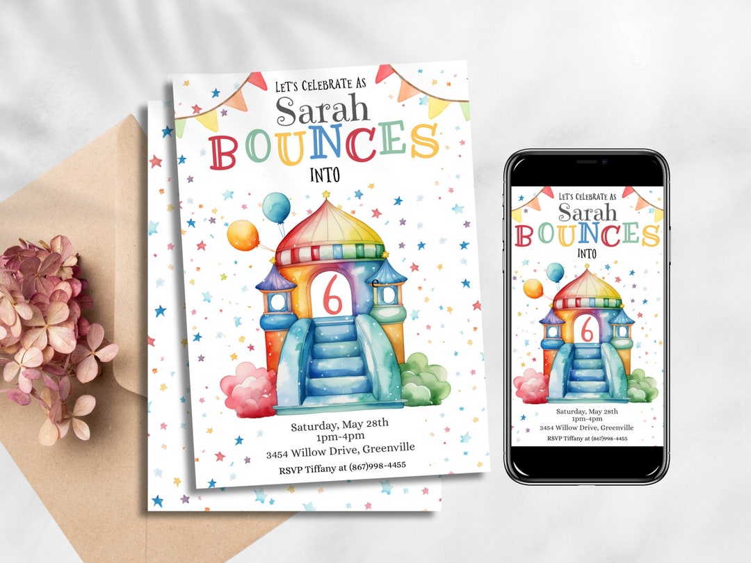 Bounce House Party Invitation, Bounce House Birthday Invitation, Jump ...