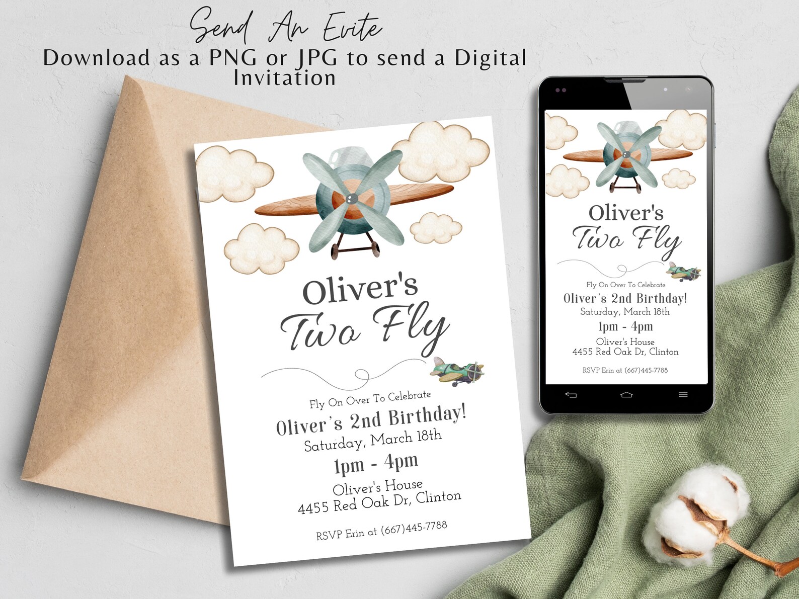 Two Fly Birthday Invitation, Second Birthday Airplane Birthday ...