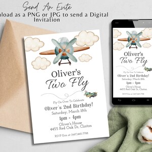 Two Fly Birthday Invitation, Second Birthday Airplane Birthday ...