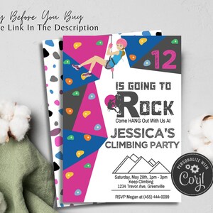 Editable Girl Rock Climbing Birthday Invitation, Printable Rock Wall ...