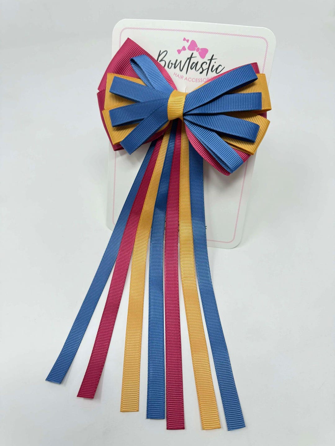 4 Inch Streamer Tail Bow Smoke Blue, Old Gold & Rosewood - Etsy