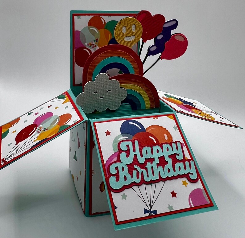 Party Hats and Rainbows Greeting Card- Pop up 3D Exploding Box Birthday ...