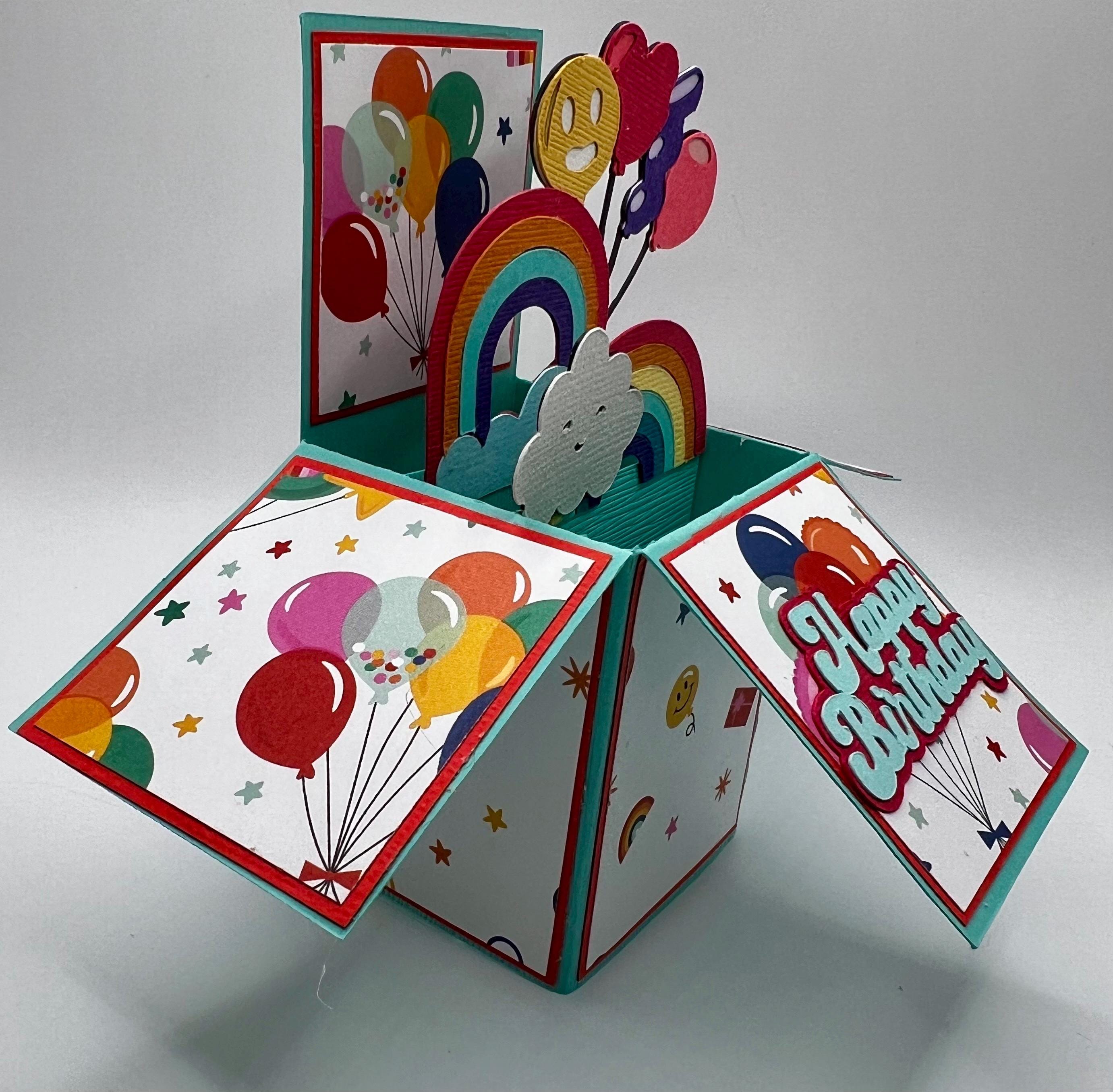 Party Hats and Rainbows Greeting Card- Pop up 3D Exploding Box Birthday ...