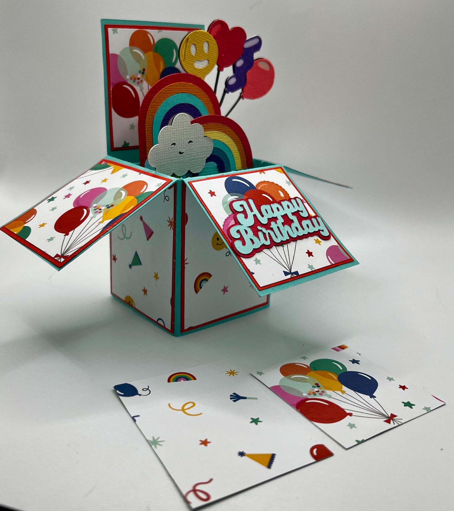 Party Hats and Rainbows Greeting Card- Pop up 3D Exploding Box Birthday ...