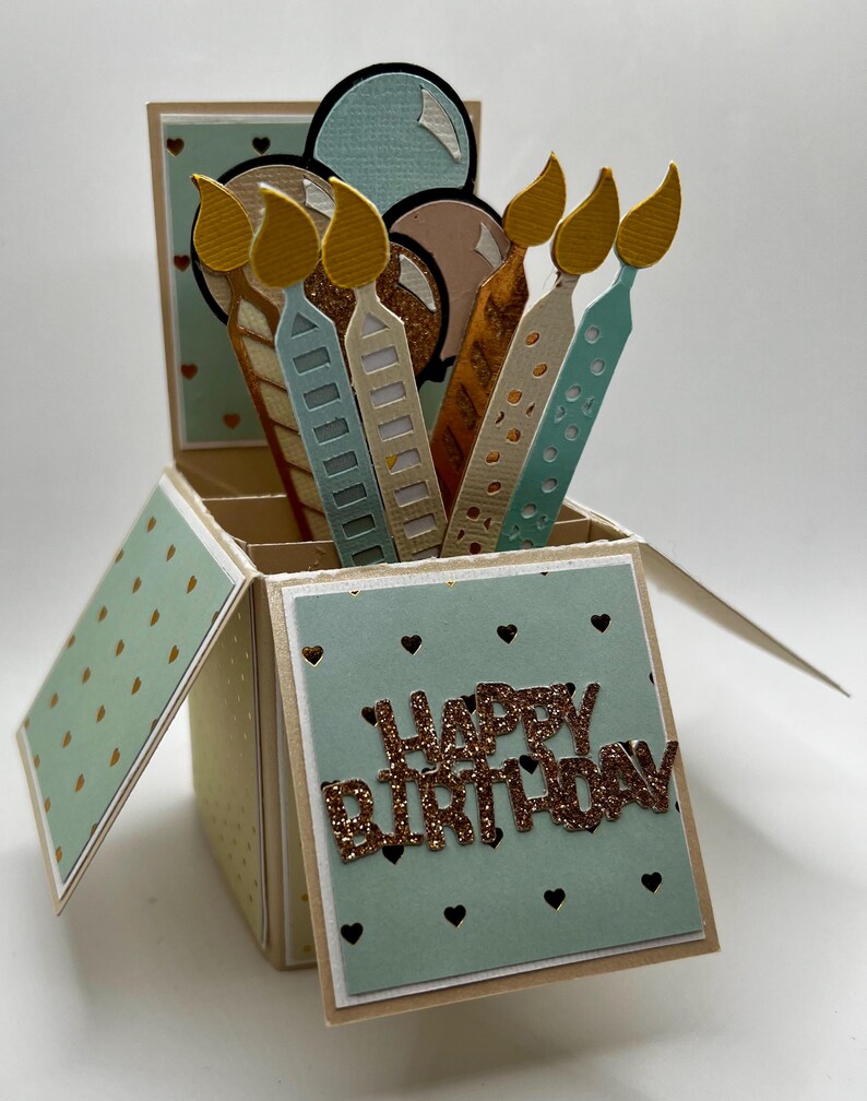 Mint Green and Gold Greeting Card- Pop up 3D Exploding Box Birthday Card - Etsy