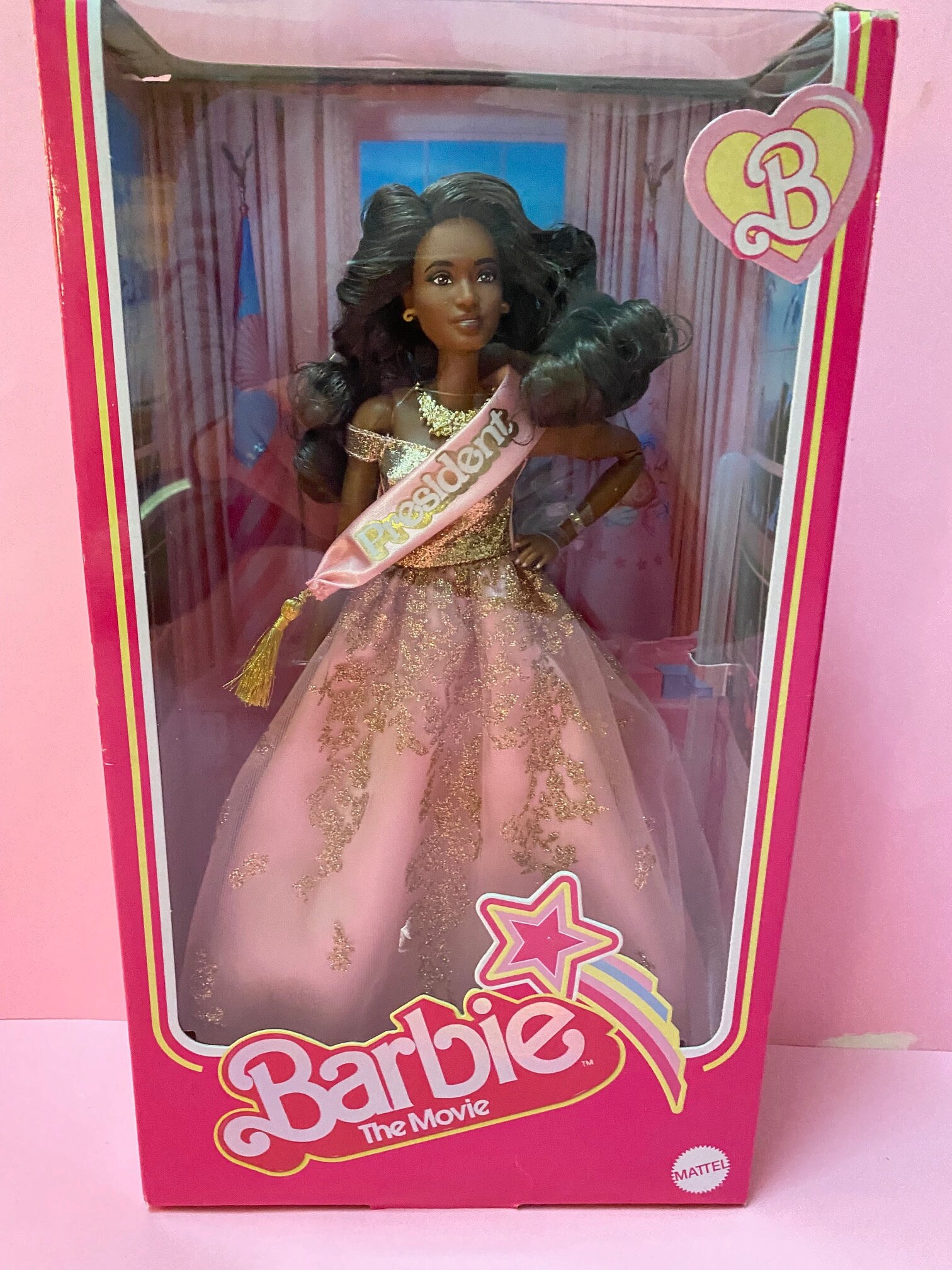 Barbie the Movie President Collectible Doll Wearing Shimmery Pink and ...