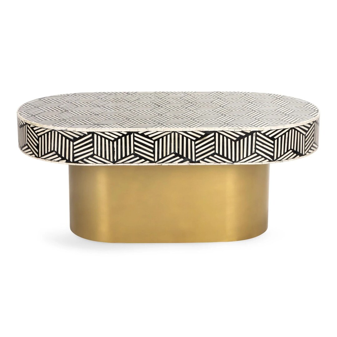 Handmade Striped Coffee Table Bone Inlay Centre Table, Camel Bone Inlay ...