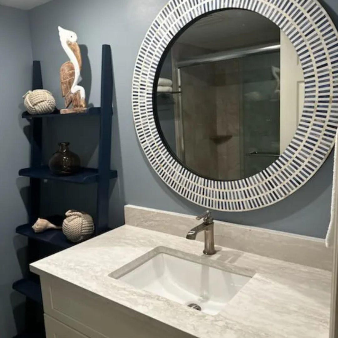 Stylish Blue Bone Inlay Mirror Frame - Modern Home Accent With Artisan ...