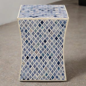 Handmade Bone Inlay End Table | Blue Lattice Pattern Accent Table ...