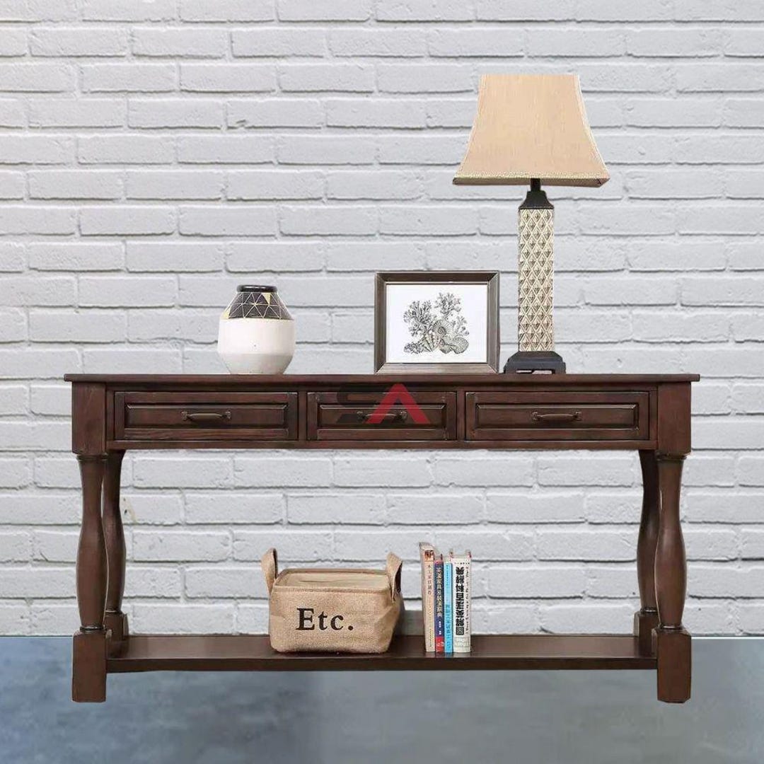 Handmade Wooden Console Table, 3 Drawer Entryway Table, Rustic Hallway ...