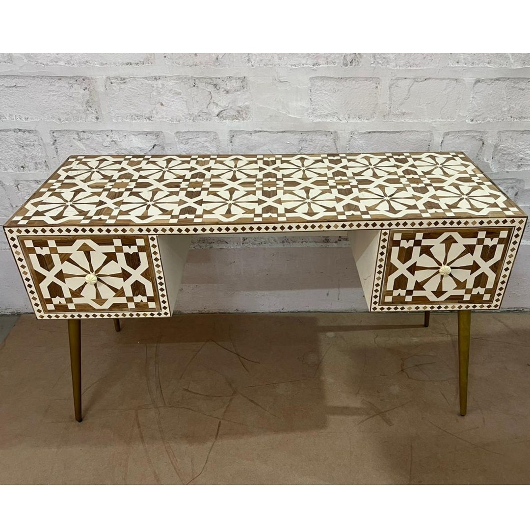 Handmade Teak Wood Console Table: Arrow Pattern, 2 Drawer Accent - Etsy