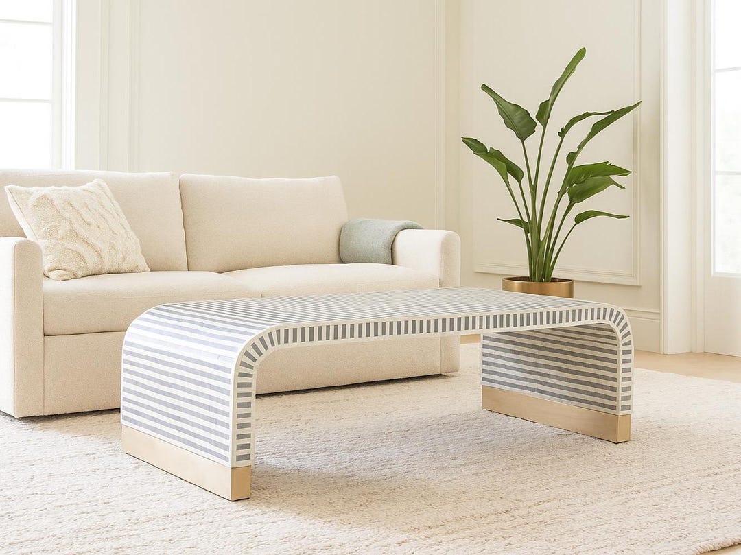 Handmade Striped Bone Inlay Coffee Table, Camel Bone Stripe Pattern ...