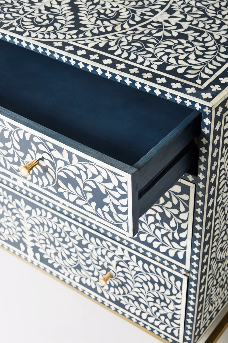 Bone Inlay Floral Design Chest of 3 Drawers , Inlay Buffet, Bone Inlay ...