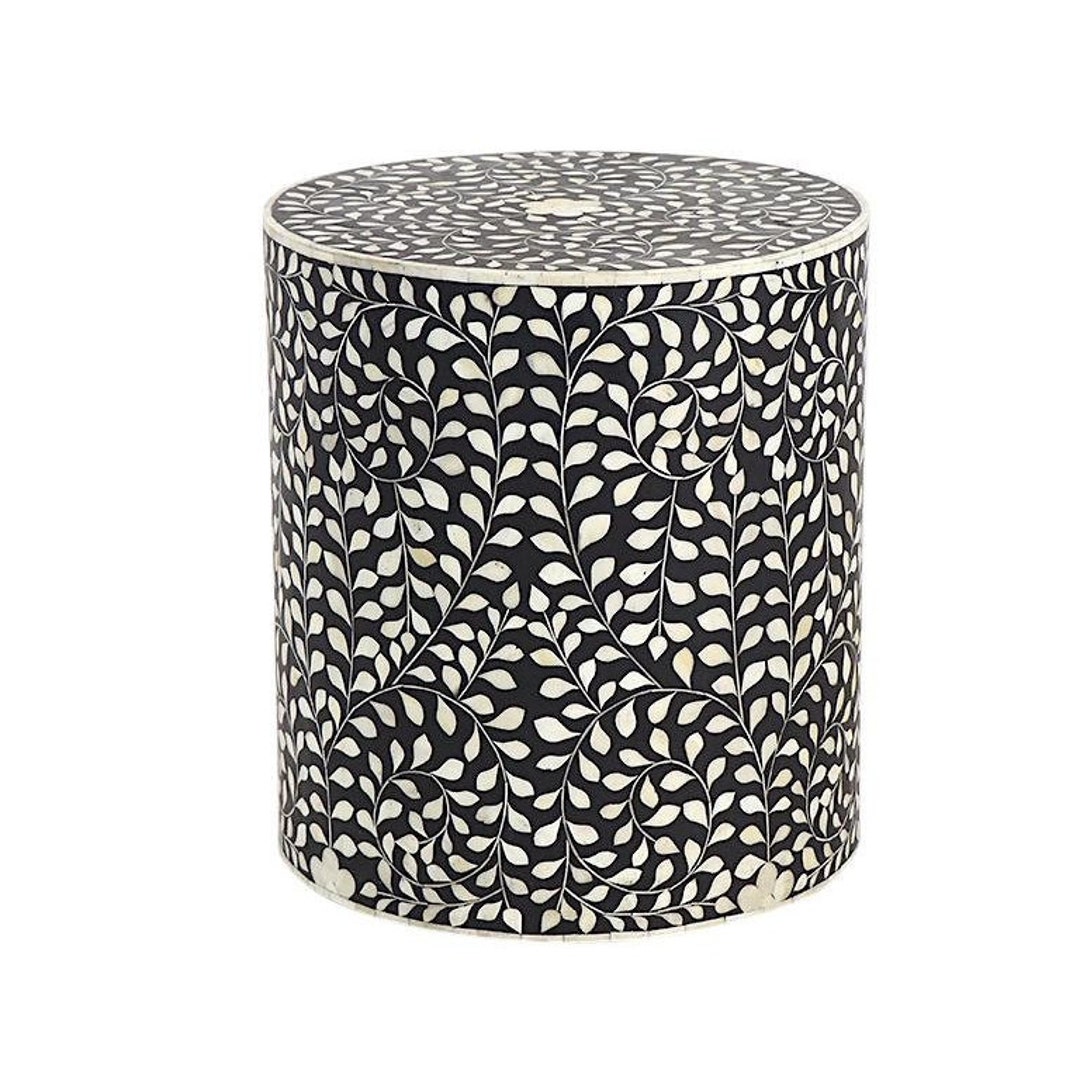 Handmade Floral Bone Inlay End Table | Round Side Table - Etsy