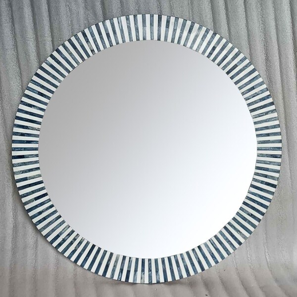 Round Blue Mirror - Etsy