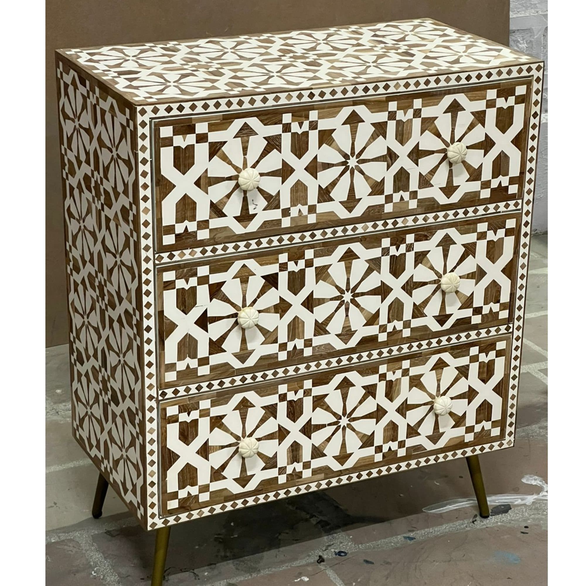 Handmade Teak Wood Inlay Bedside, Nightstand, Sofa Side Table, Bedside ...