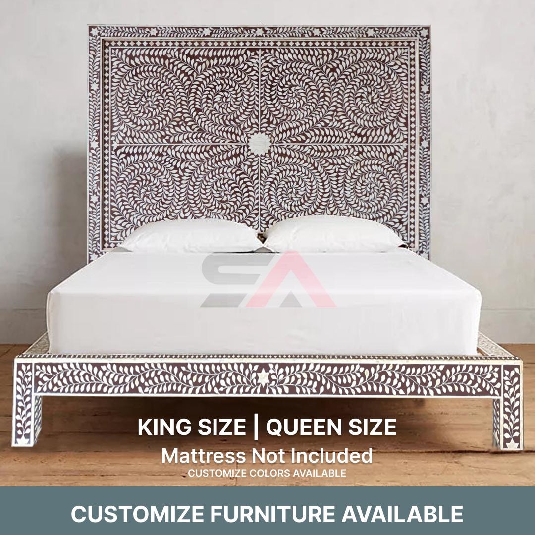 Handmade Bone Inlay Bed - Floral Patterns in King & Queen Sizes - Etsy