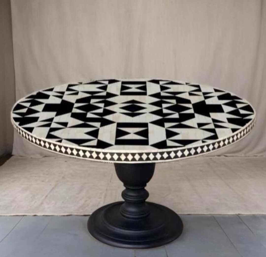 Handmade Bone Inlay Dining Table – Arrow Pattern Inlay – Bold Boho ...