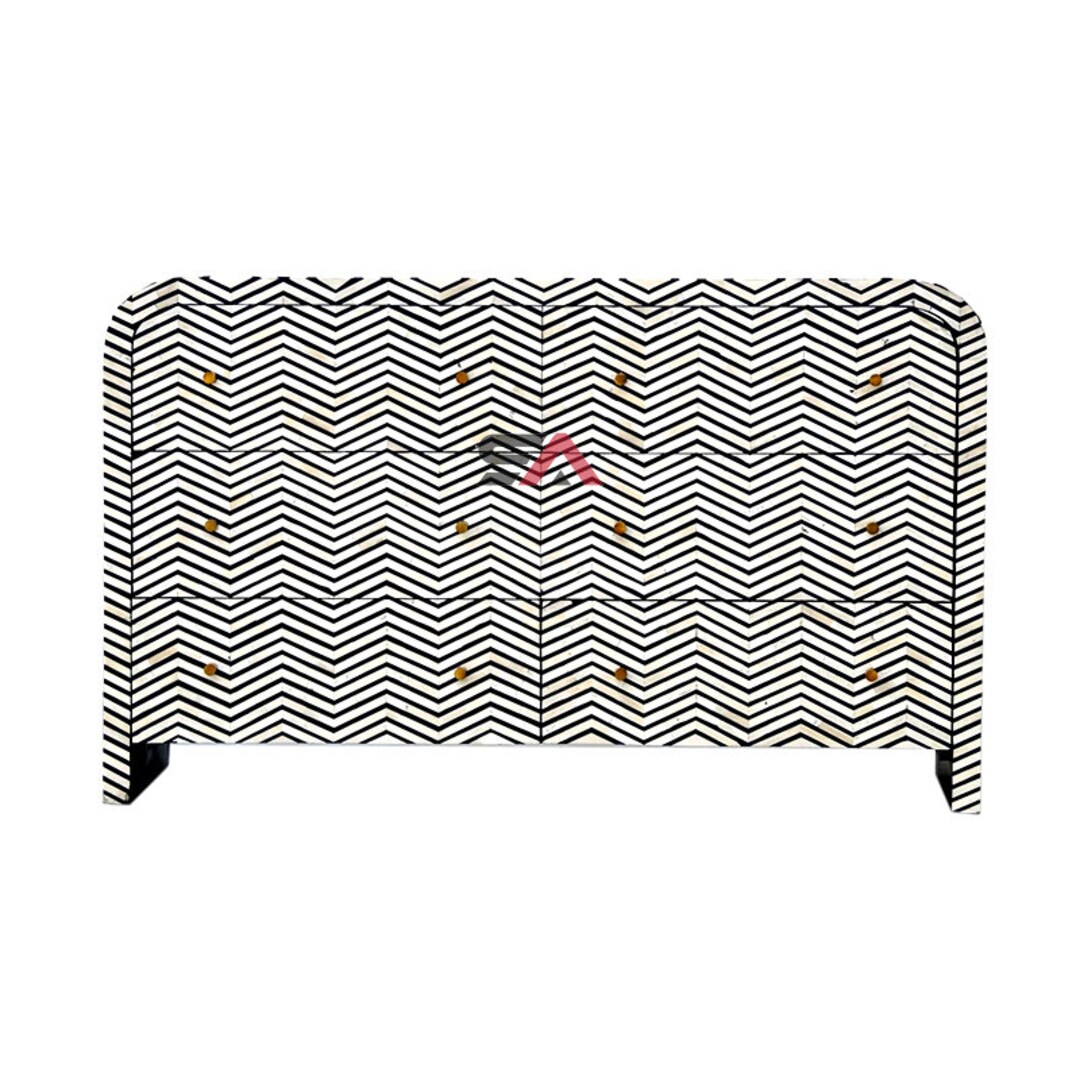 Zig Zag Pattern 6-drawer Sideboard Bone Inlay Cabinet, Modern Buffet ...